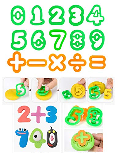 Play Dough Tools Set for Kids Letter Molds，Numeral Molds Various Plastic Animal Molds for Creative Dough Cutting (63 Pieces)