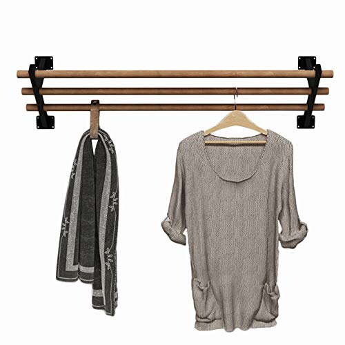 Clothing Store Display Stand Wall-Mounted Hanger, Retro Wrought Iron Solid Wood Wall Mount Display Rack Shelves, Men's Women's Children's Retail Commercial Clothing Store Garment Rack Ceiling Hanger