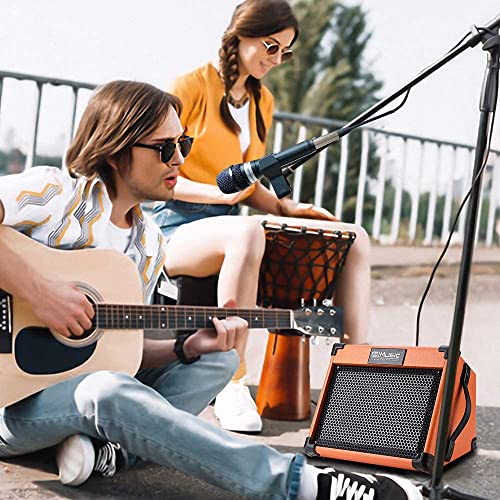 Acoustic Guitar Amplifier, 20 Watt Bluetooth Amp for Guitar Acoustic with Reverb Chorus Effect, 3 Band EQ（Including Microphone and Audio Cable）