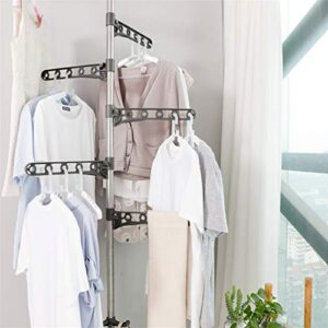 Hershii Adjustable Laundry Pole Corner Clothes Garment Drying Rack Hat Hanger Coat Tree Floor to Ceiling Tension Shelf Storage Organizer with 5 Arms and 1 Hook - Grey