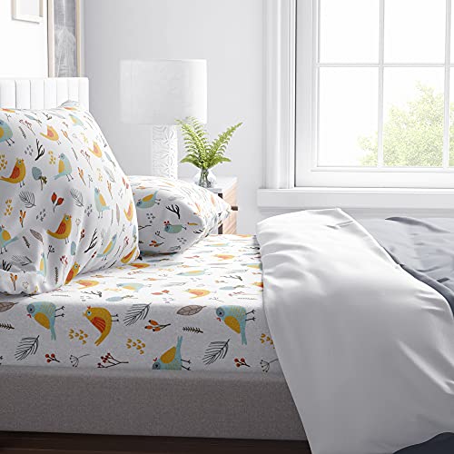 Kotton Culture 4 Piece Bed Sheet Set 600 Thread Count 100% Egyptian Cotton Fitted Sheet 15" Deep Pocket, Flat Sheet & 2 Pillowcases - Printed Paradise Tropical Designer Bohemian (Forest Birds, Queen)