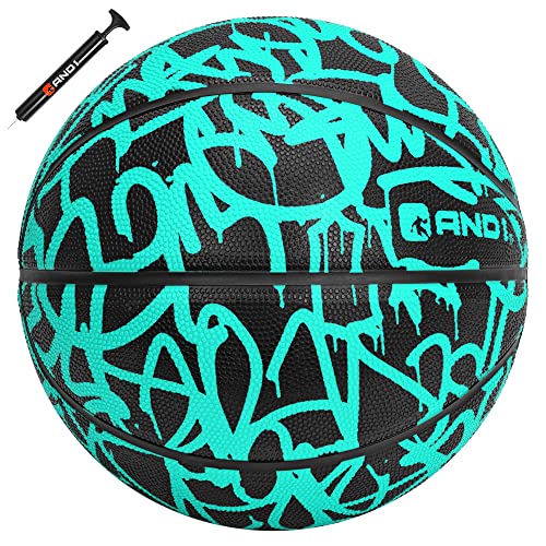 AND1 Fantom Rubber Basketball & Pump (Graffiti Series)- Official Size 7 (29.5”) Streetball, Made for Indoor and Outdoor Basketball Games (Mint)