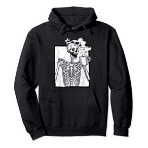 halloween coffee drinking skeleton skull Pullover Hoodie