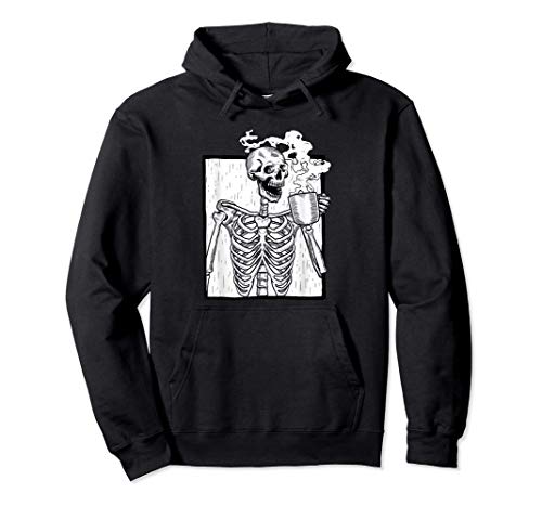 halloween coffee drinking skeleton skull Pullover Hoodie