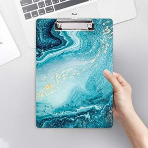 Hongri Clipboard, Fashion Design Letter Size Wooden Clipboards for Students, Women, Man and Kids, Cute Custom Pattern, A4 Standard Size 9" x 12.5" with Low Profile Metal Clip, Teal Marble