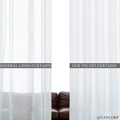 Yancorp Non-See-Through Velvet Opaque Privacy Curtains 2 Panels Drapes for Living Room Bedroom Doorway Divider Semi Sheer Curtain White 45 inches Kitchen Window Panels (White, W33 xL45)