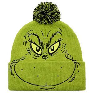 bioworld the grinch big face knit pom beanie