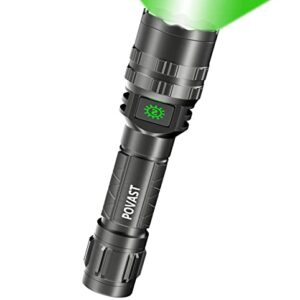 POVAST PVL2 Zoomable Green Light Rechargeable Led Flashlight, 1200 lumens Outdoor Bright Torch Light with Battery for Hunting