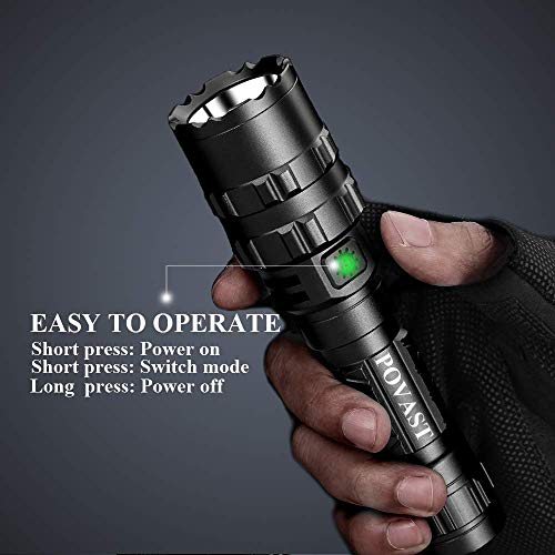 POVAST PVL2 Zoomable Green Light Rechargeable Led Flashlight, 1200 lumens Outdoor Bright Torch Light with Battery for Hunting