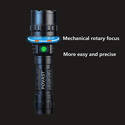 POVAST PVL2 Zoomable Green Light Rechargeable Led Flashlight, 1200 lumens Outdoor Bright Torch Light with Battery for Hunting