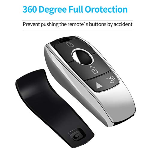 Compatible with Mercedes Benz Key Fob Cover with Keychain,Soft TPU 360 Degree Protection Key Shell Case for 2019-2021 A-Class C-Class G-Class 2017-2020 E-Class S-Class (Silver)