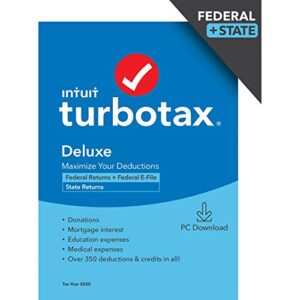 [old version] turbotax deluxe 2020 desktop tax software, federal and state returns + federal e-file [amazon exclusive] [pc download]