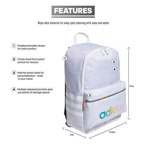 adidas Classic 3S Backpack, Jersey White/Rose Gold Rainbow, One Size