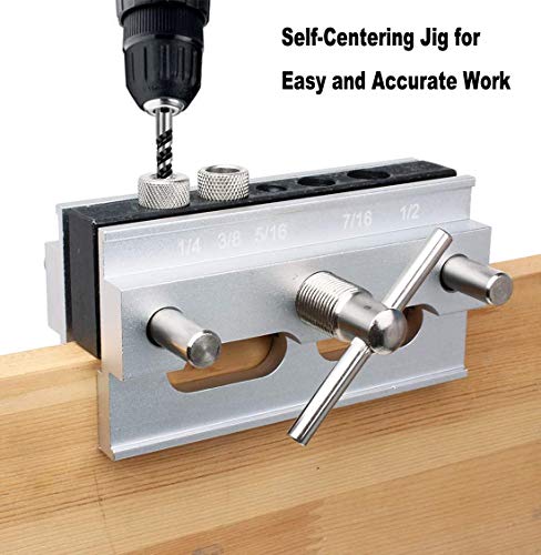 YOTOO Self Centering Doweling Jig Kit With 6 Drill Guide Bushings, Adjustable Width Drill Jig Drill Guide for Straight Holes, Power Tool Accessory Jigs