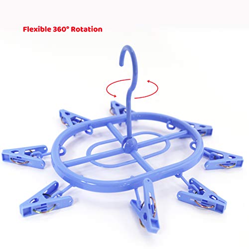 NL Foldable Clothes Drying Rack, Plastic Clothes Hanger, Drying Clip Hanger, Hangers with 8 Clips/Hooks, Fordable Laundry Drying Rack by Lake Tian, Three Colors (Blue)