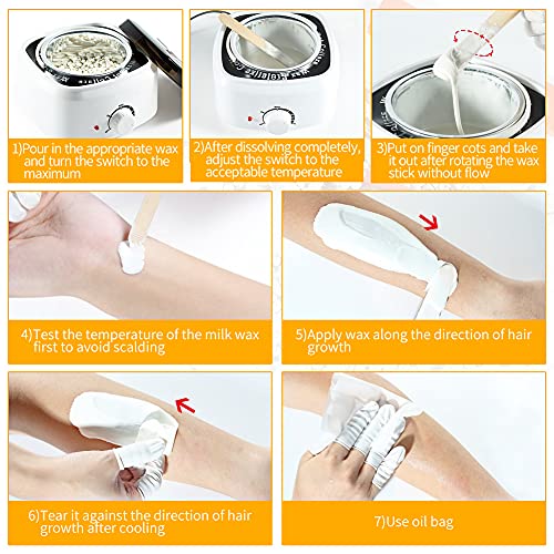 Waxing Kit Wax Warmer for Hair Removal at Home Waxing Kit for Women Include Milk Wax Beans & Waxing Sticks & Wax Warmer Collars