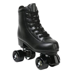 gets womens roller skates light up wheels, artificial leather adjustable double row 4 wheels roller skates shiny skates for teens,adult (black wheel,38-us: 7)