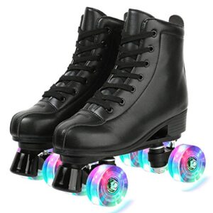 gets womens roller skates light up wheels, artificial leather adjustable double row 4 wheels roller skates shiny skates for teens,adult (flash wheel,39-us: 7.5)