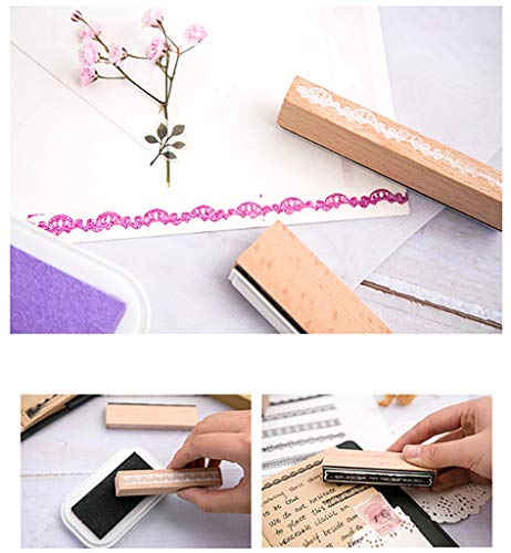 ALIMITOPIA Diary Stamp Set,Wooden Rubber Flower Signet Stamps for Children DIY Scrapbooking Planner Card Making(10pcs,Lace B)