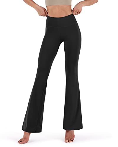 ODODOS Women's High Waisted Boot-Cut Yoga Pants Tummy Control Workout Non See-Through Bootleg Yoga Pants-31 Inseam, Black, X-Large