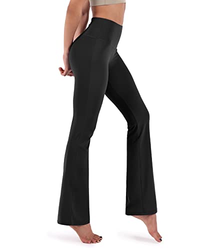 ODODOS Women's High Waisted Boot-Cut Yoga Pants Tummy Control Workout Non See-Through Bootleg Yoga Pants-31 Inseam, Black, X-Large