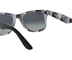 Ray-Ban RB2140 Original Wayfarer Square Sunglasses, Black On Chevron Grey/Burgundy/Light Grey Gradient Blue, 50 mm