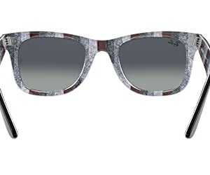 Ray-Ban RB2140 Original Wayfarer Square Sunglasses, Black On Chevron Grey/Burgundy/Light Grey Gradient Blue, 50 mm