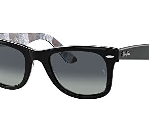 Ray-Ban RB2140 Original Wayfarer Square Sunglasses, Black On Chevron Grey/Burgundy/Light Grey Gradient Blue, 50 mm