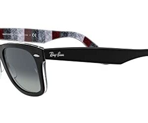 Ray-Ban RB2140 Original Wayfarer Square Sunglasses, Black On Chevron Grey/Burgundy/Light Grey Gradient Blue, 50 mm