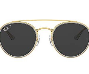 Ray-Ban RB3647N Double Bridge Round Sunglasses, Legend Gold/Polarized Black, 51 mm