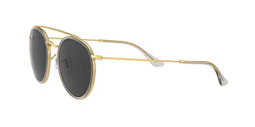 Ray-Ban RB3647N Double Bridge Round Sunglasses, Legend Gold/Polarized Black, 51 mm