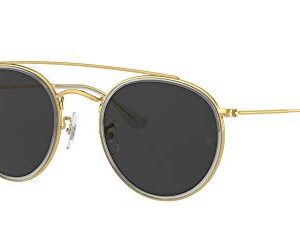 Ray-Ban RB3647N Double Bridge Round Sunglasses, Legend Gold/Polarized Black, 51 mm