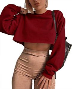 artfish women's crewneck long sleeve crop tops workout casual pullover loose sweatshirts maroon burgundy christmas red m