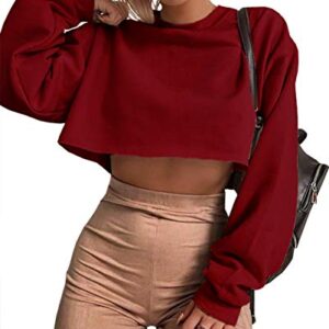 Artfish Women's Crewneck Long Sleeve Crop Tops Workout Casual Pullover Loose Sweatshirts Maroon Burgundy Christmas Red M