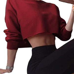 Artfish Women's Crewneck Long Sleeve Crop Tops Workout Casual Pullover Loose Sweatshirts Maroon Burgundy Christmas Red M