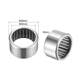 uxcell HK2216 Needle Roller Bearings 22mm Bore 28mm OD 16mm Width Chrome Steel Open End 2pcs