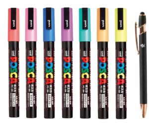 uni paint marker poster color 7 marking pen fine point pc-3m 7 natural color set with original stylus ballpoint touch pen