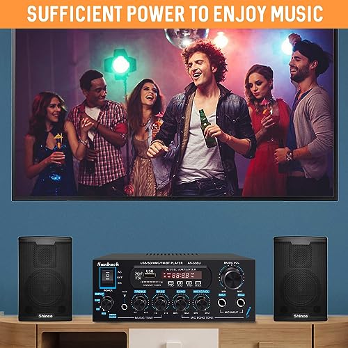 Sunbuck Max 400Wx2 Power Amplifier, 2 Channel Stereo Amplifier, Stereo Receivers with Bluetooth 5.0, Outdoor Speaker Receiver with Remote Control, Hi-Fi Small Amplifier for Speakers, AS-35BU