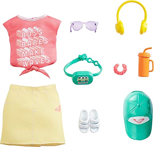 Barbie Storytelling Fashion Pack of Doll Clothes Inspired by Roxy: Red Graphic Top & Yellow Roxy Skirt with 7 Accessories Dolls Including Headphones, Gift for 3 to 8 Year Olds