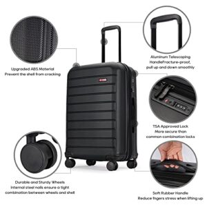 GinzaTravel 3-Piece ABS Luggage Set with TSA Locks, Expandable, and Friction-Resistant in Black - Includes 20", 24" & 28" Spinner Suitcases