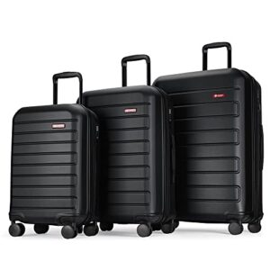 GinzaTravel 3-Piece ABS Luggage Set with TSA Locks, Expandable, and Friction-Resistant in Black - Includes 20", 24" & 28" Spinner Suitcases