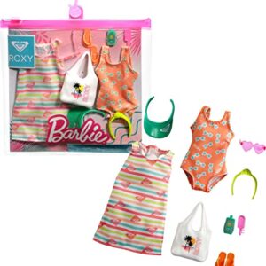 Barbie Storytelling Fashion Pack of Doll Clothes Inspired by Roxy: Striped Dress, Roxy Swimsuit & 7 Beach-Themed Accessories Including Frozen Treat, Gift for 3 to 8 Year Olds