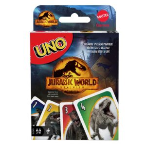 uno jurassic world dominion card game with themed deck & special rule, gift for kid, adult & family game nights, ages 7 years old & up