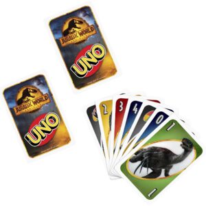 UNO Jurassic World Dominion Card Game with Themed Deck & Special Rule, Gift for Kid, Adult & Family Game Nights, Ages 7 Years Old & Up