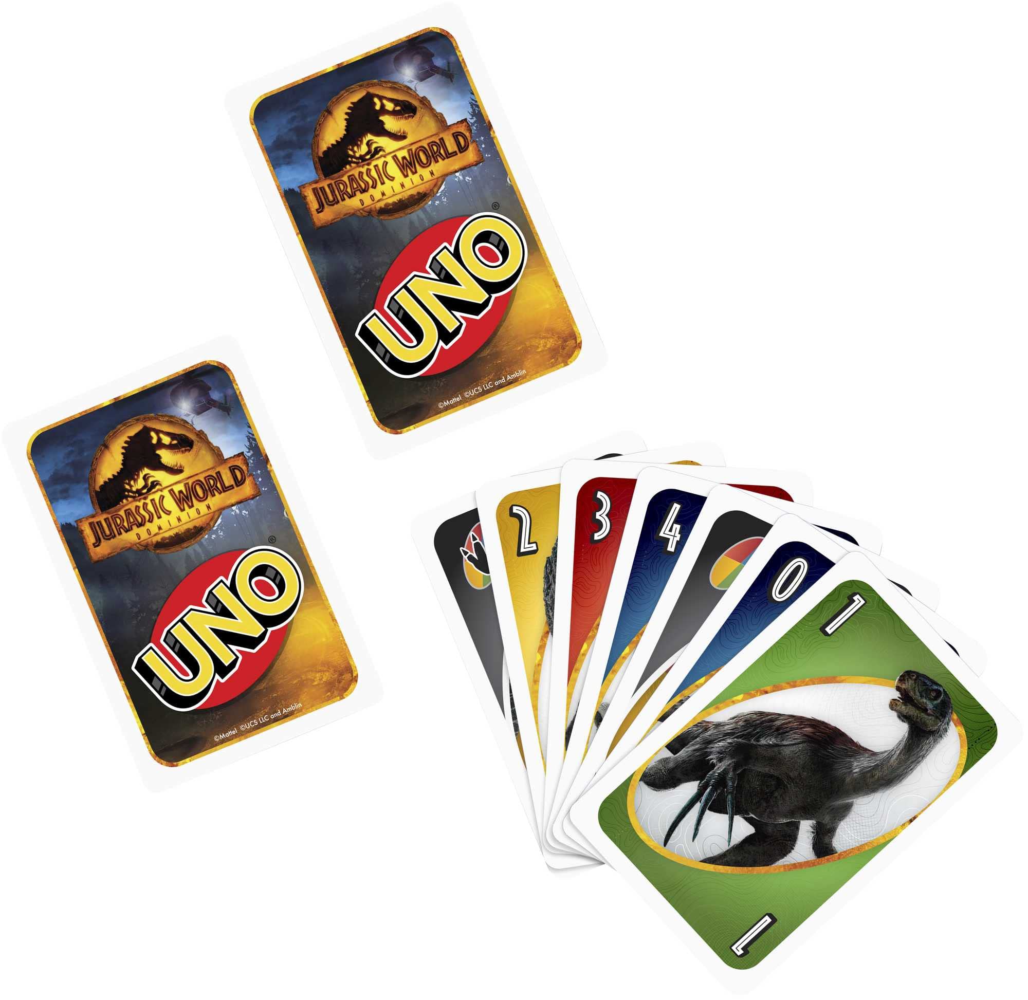 UNO Jurassic World Dominion Card Game with Themed Deck & Special Rule, Gift for Kid, Adult & Family Game Nights, Ages 7 Years Old & Up