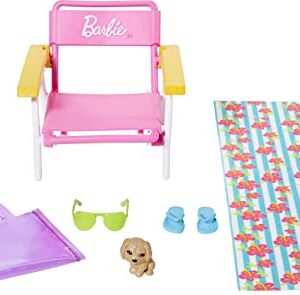 Barbie Accessory Pack Bundle with 3 Accessory Sets Themed to Lounging, Beach Day & Pet Playdate, with 4 Pets and 15 Accessories, Gift for 3 to 7 Year Olds