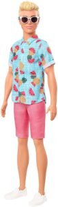 barbie ken fashionistas doll #152 with sculpted blonde hair wearing blue tropical-print shirt, coral shorts, white shoes & white sunglasses, toy for kids 3 to 8 years old