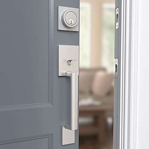 Amazon Basics Contemporary Single Cylinder Door Handleset with Stamford Lever - Satin Nickel