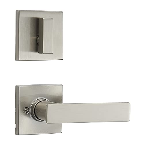 Amazon Basics Contemporary Single Cylinder Door Handleset with Stamford Lever - Satin Nickel