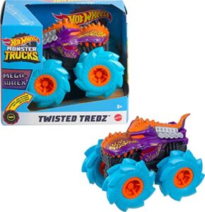 hot wheels monster trucks twisted tredz creature themed 1:43 scale flywheel friction motor assorted stylized giant wheels power over terrain and obstacles for crashing and smashing action kids